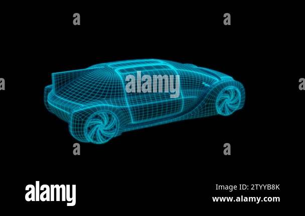 Wireframe rendering of Autonomous electric car driving on highway ...