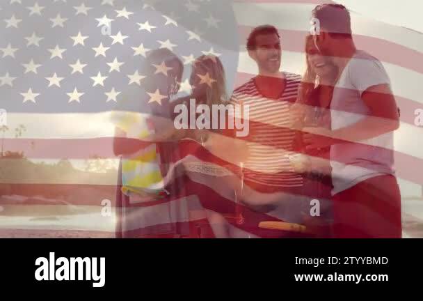 Digital composite of a group of diverse friends having barbecue and ...