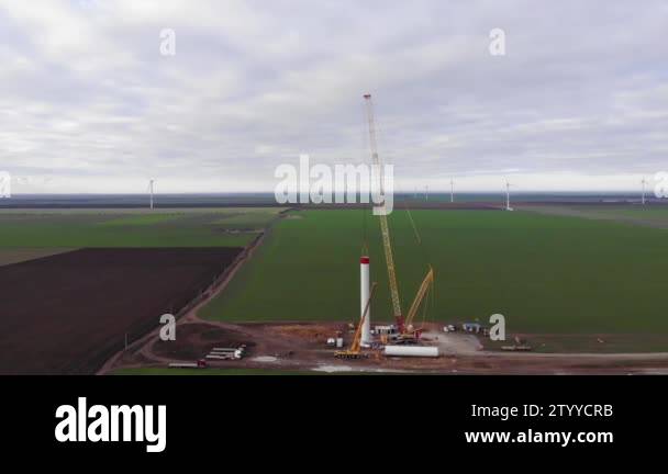 Building process of wind energy power tower mill, under construction ...