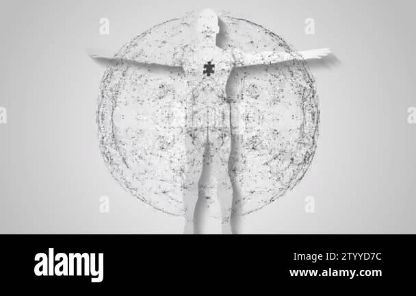 Digitally generated human body silhouette with black asymmetrical lines ...