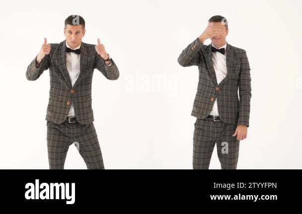 two similar men are showing image of different people with different ...