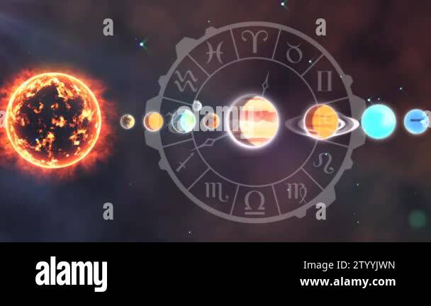 Digitally generated solar system and the planets aligned with the ...