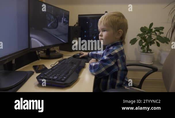 Little Child Learning How to Use Computer Mouse Surfing Internet ...