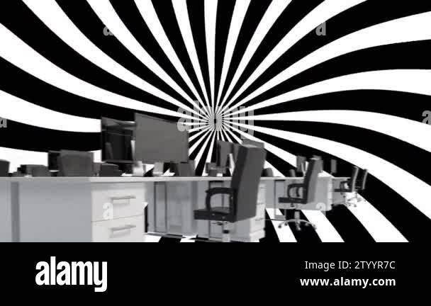 Digitally generated animation of office with a lot of desk and ...