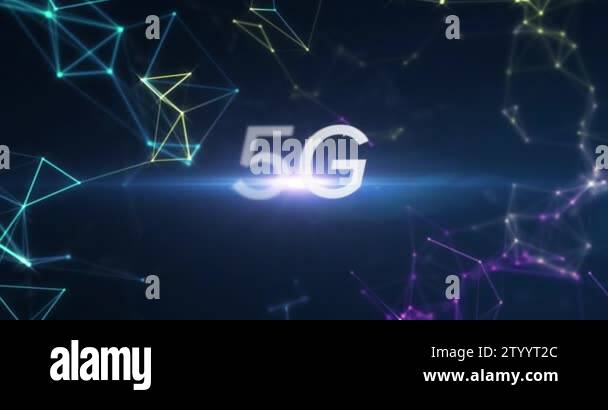 Animation of 5G written in white letters with scope scanning, data recording and computer ...