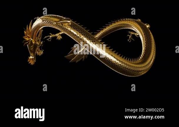 Animated Traditional Golden East Asian Dragon Symbol in Infinity ...