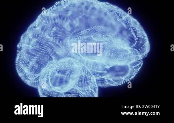 Rotating hologram of human brain, human brain formed from luminous ...