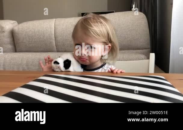 Close up portrait of hardly crying caucasian little girl. Real human ...