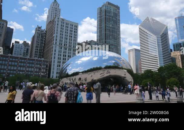 Millennium Park in Chicago with famous Cloud Gate - CHICAGO, USA - JUNE 11, 2019 Stock Video ...