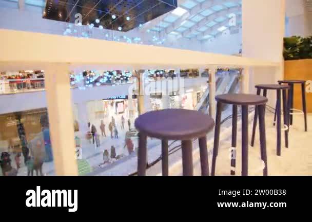 light show with moving lamps changing colors in trade mall Stock Video ...