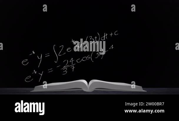 Digital animation of an open book in a table while mathematical ...