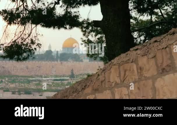 Panoramic view of Jerusalem old city and the Temple Mount through a ...