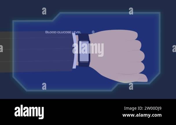 2d animation, male Caucasian hand with smart watch tapping on screen ...