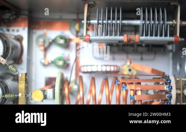 Tuning vacuum tubes shortwave power amplifier inside view Stock Video ...