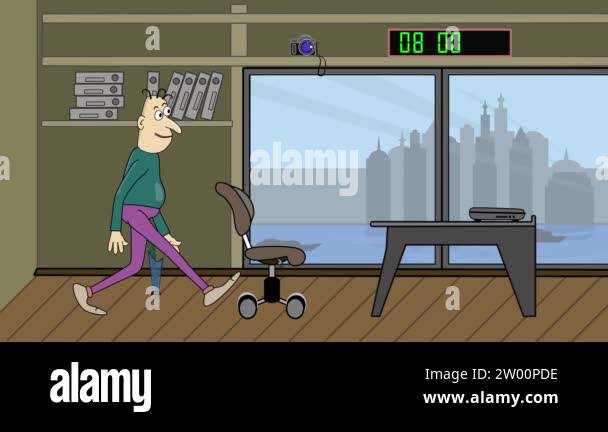 Cartoon with humor.The employee went into the office. He sat in a chair ...