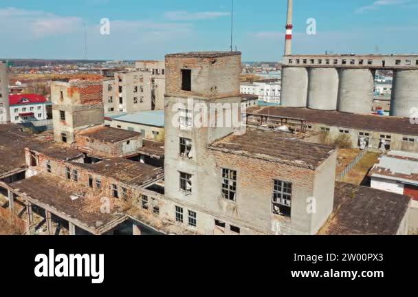 Industrial buildings in abandoned factory. Old ruined abandoned ...
