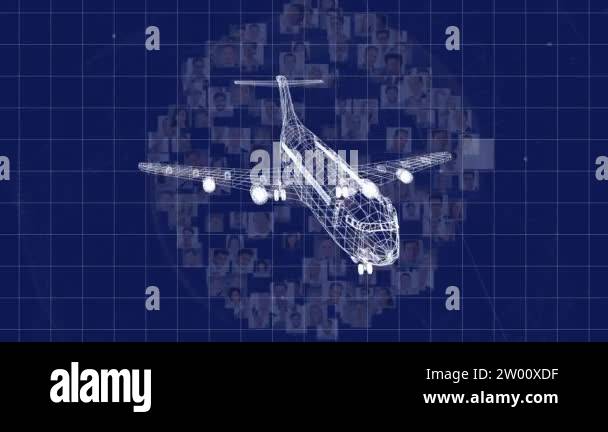 Digital animation of an airplane structure rotating in the screen while ...