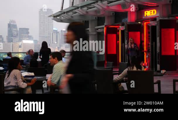 HONG KONG, CHINA - NOVEMBER 21, 2015: Red bar in the terrace of IFC ...