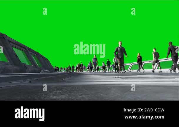 3d people in Sci fi tonnel. Traffic. Concept of future. Green screen ...
