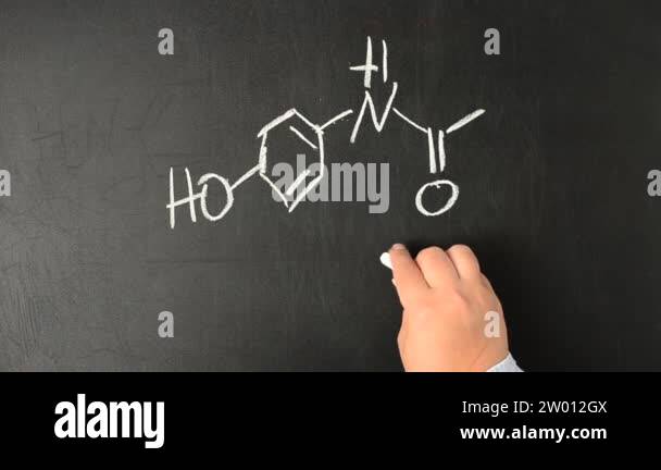 Chemical formula of Panadol and Paracetamol. We write with chalk on a ...