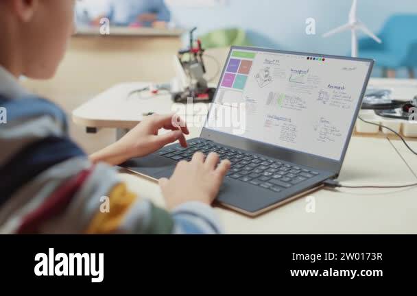 Elementary School Computer Science Classroom: Over the Shoulder View of ...