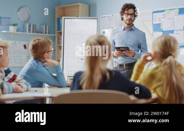 Elementary School Physics Teacher Uses Interactive Digital Tablet to ...