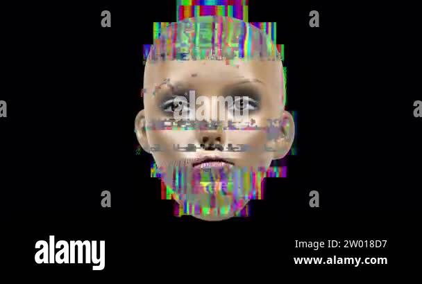 Animated facial expressions of mannequin head with glitch and distortion effects Stock Video ...