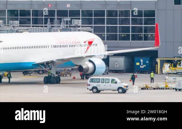 Austrian Airlines Boeing 767 Parked at Airport Gate of Washington ...