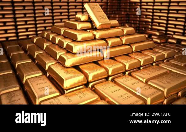 Pyramid of fine gold bars in bank vault or safe. Business 3d illustration Stock Video Footage ...