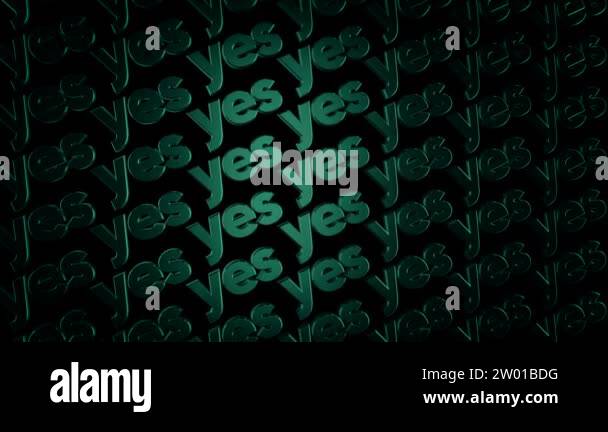 Abstract animation of threedimensional metal logotypes with words "Yes ...