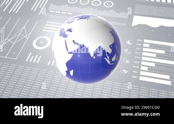 Earth globe rotating and UHD infographics data chart, numbers and ...