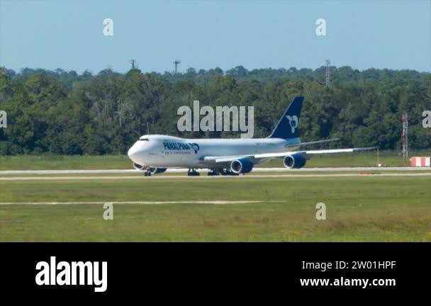 Panalpina Boeing 747-8 Cargo Air Freighter Arriving and Turining from Runway onto Taxiway at ...