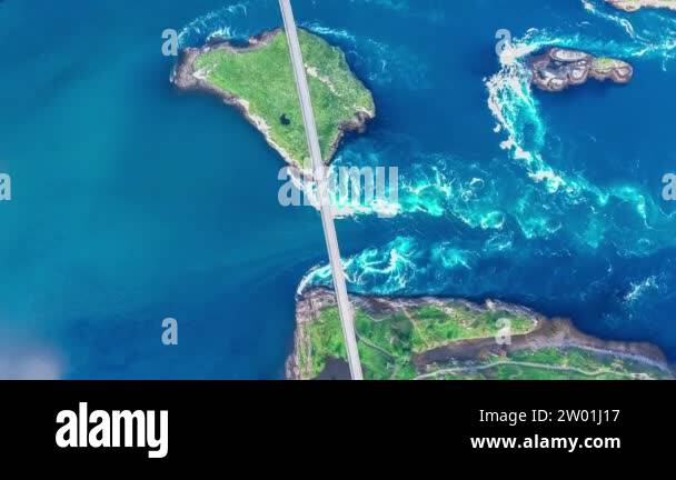 Whirlpools of the maelstrom of Saltstraumen, Nordland, Norway aerial ...