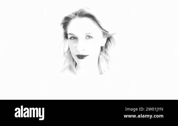 Beautiful woman with hair blowing in the wind. Change of emotions ...