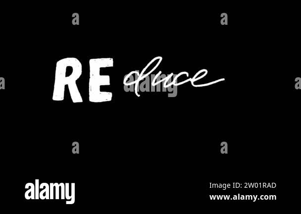 Animated Reduce Reuse Recycle hand drawn lettering inscription on ...
