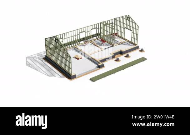 Creating basement and wood frame structure of building. Stage of ...
