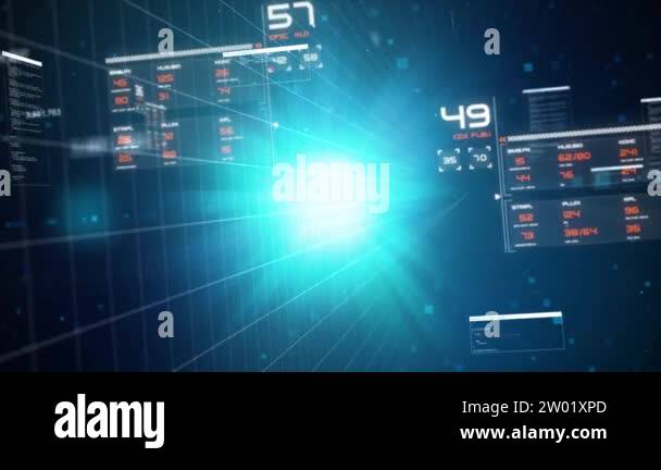 3D Rendering flying pass through hud head up display interface with ui ...
