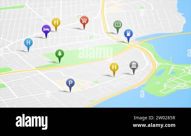 Smartphone App Map With GPS Pins Animation Loop/ 4k animation of an app ...