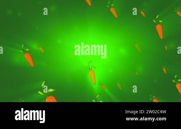 Vivid carrot slowly moving from bright glow on the green background. 3D ...