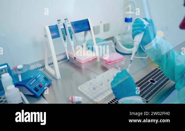 Scientist in Innovative Pharmaceutical Laboratory. Close up of the hand ...