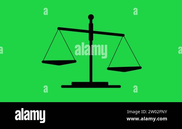 Simple animation of black scales on a green screen. Balance icon ...