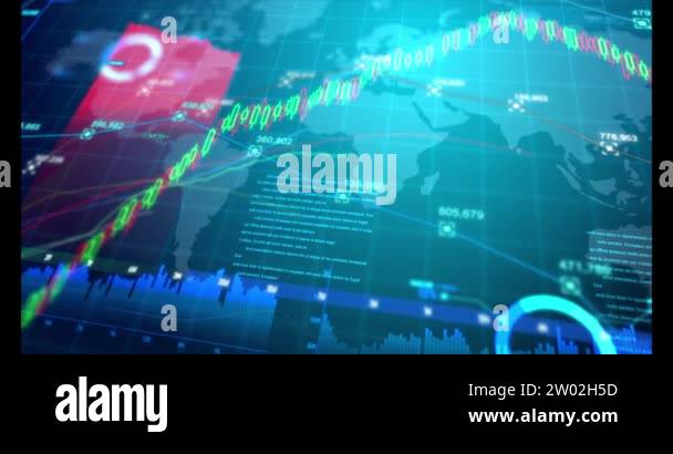 Business user interface with stock graph chart and indicator element ...