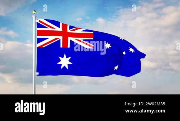Australian flag waving in the wind shows australia symbol of patriotism ...