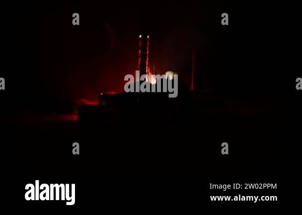 Creative artwork decoration. Chernobyl nuclear power plant at night ...