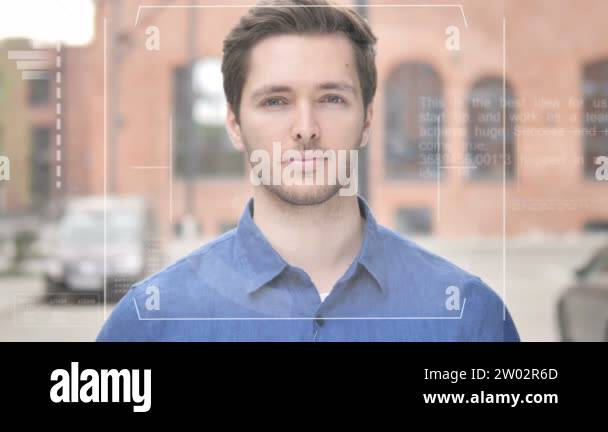 Identification of Young Man by Biometric Facial Recognition Scanning ...