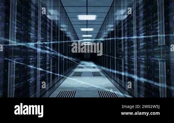 Flight Through Rack Servers In Computer Data Center With Neural Network Connection Seamless And