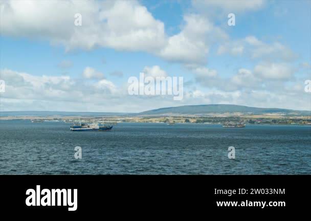 Punta Arenas Chile Harbor with Old Fishing Boats with Calm Weather ...