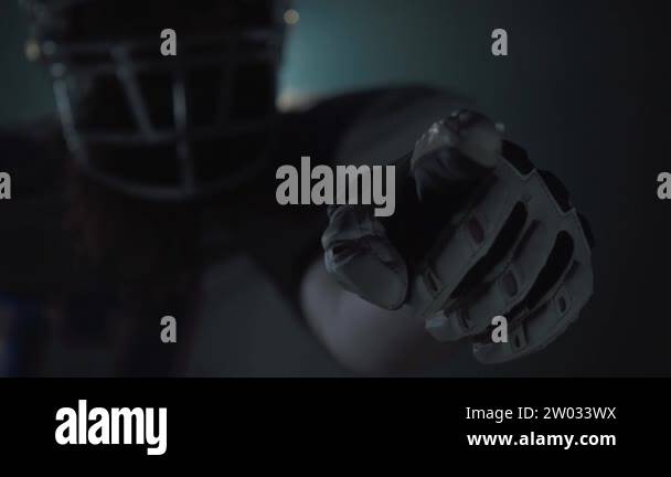 Close up portrait of american football player in sports equipment and ...