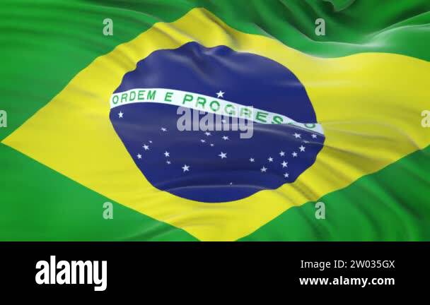 Brazil flag waving in the wind with highly detailed fabric texture ...