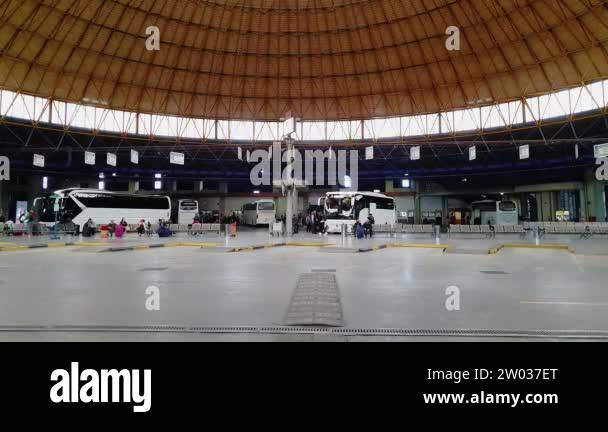Thessaloniki, Greece - May 9 2019: Macedonia KTEL Bus Station platforms ...